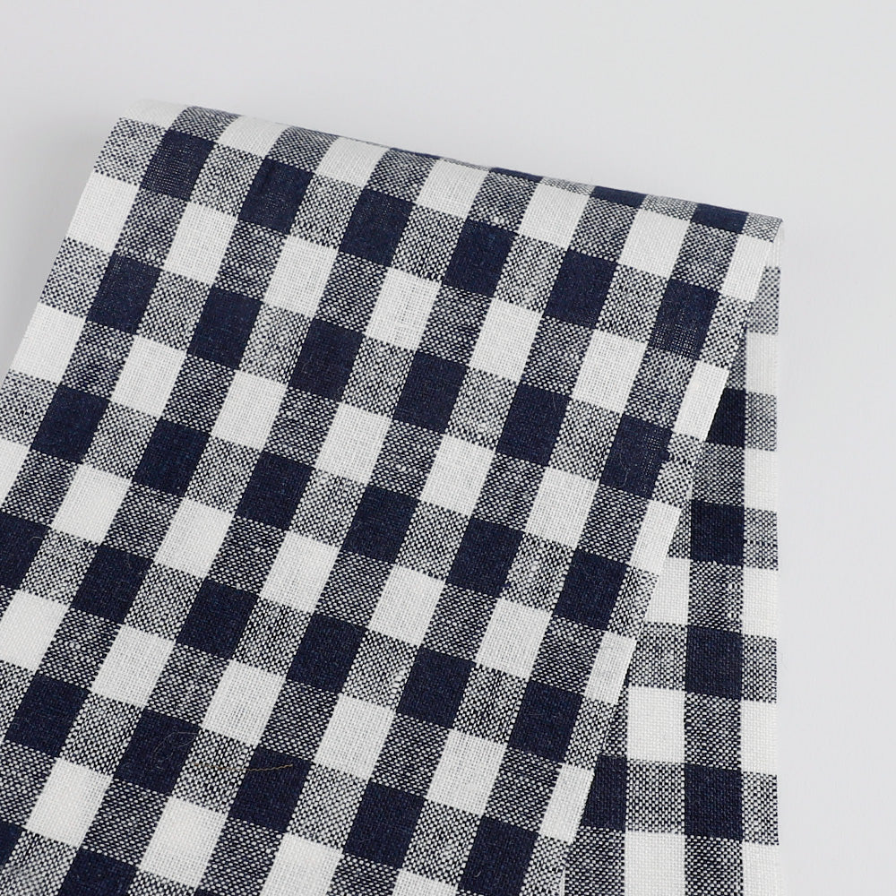 Gingham Linen - Navy – The Fabric Store NZ